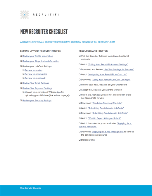 New Recruiter Checklist